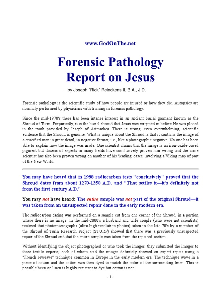 Forensic Analysis of Jesus' Crucifixion | PDF | Shroud Of Turin ...