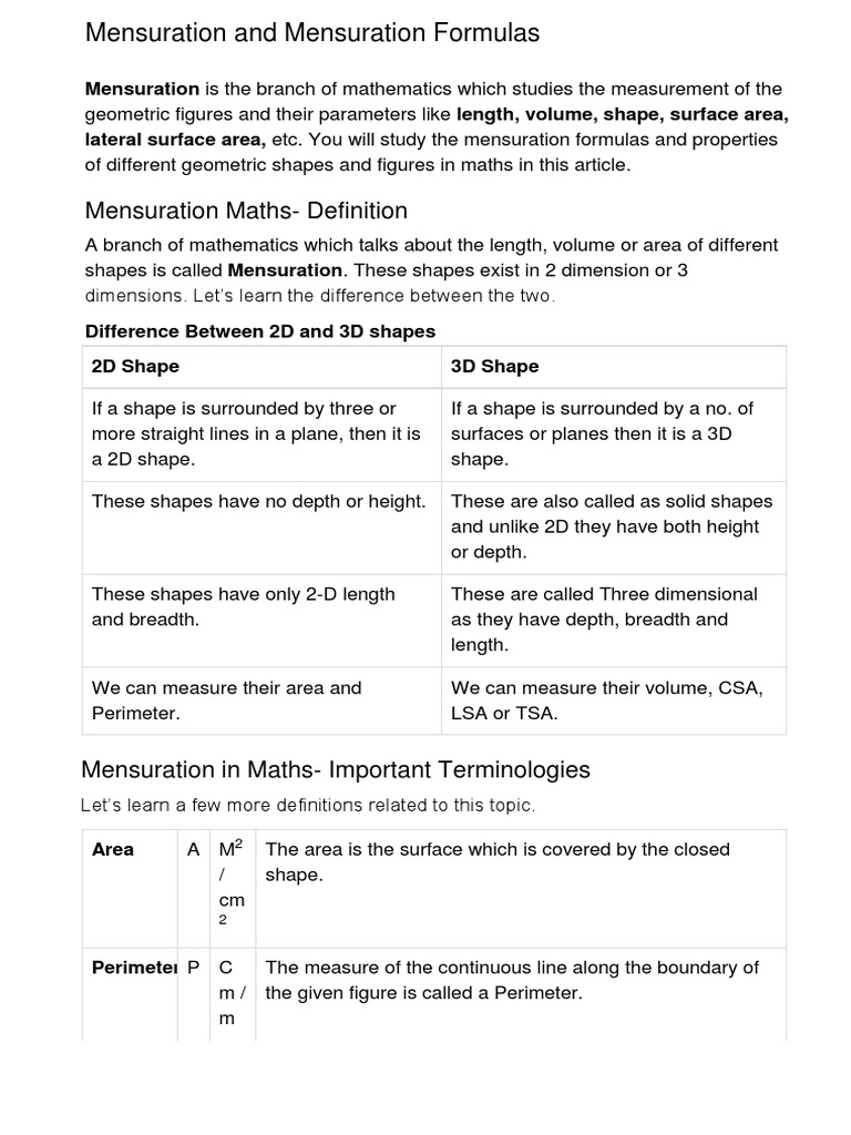 Mensuration and Mensuration Formulas PDF Converted For Merge | PDF ...