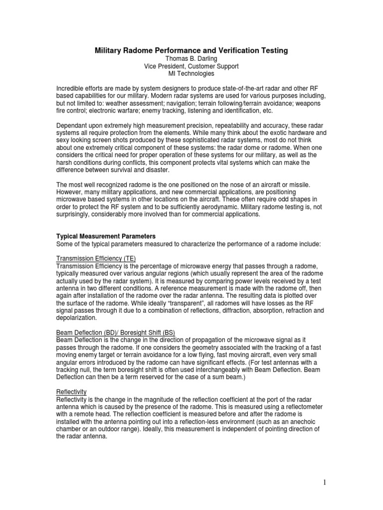 Military Radome Testing and Verification | PDF | Radar | Antenna (Radio)