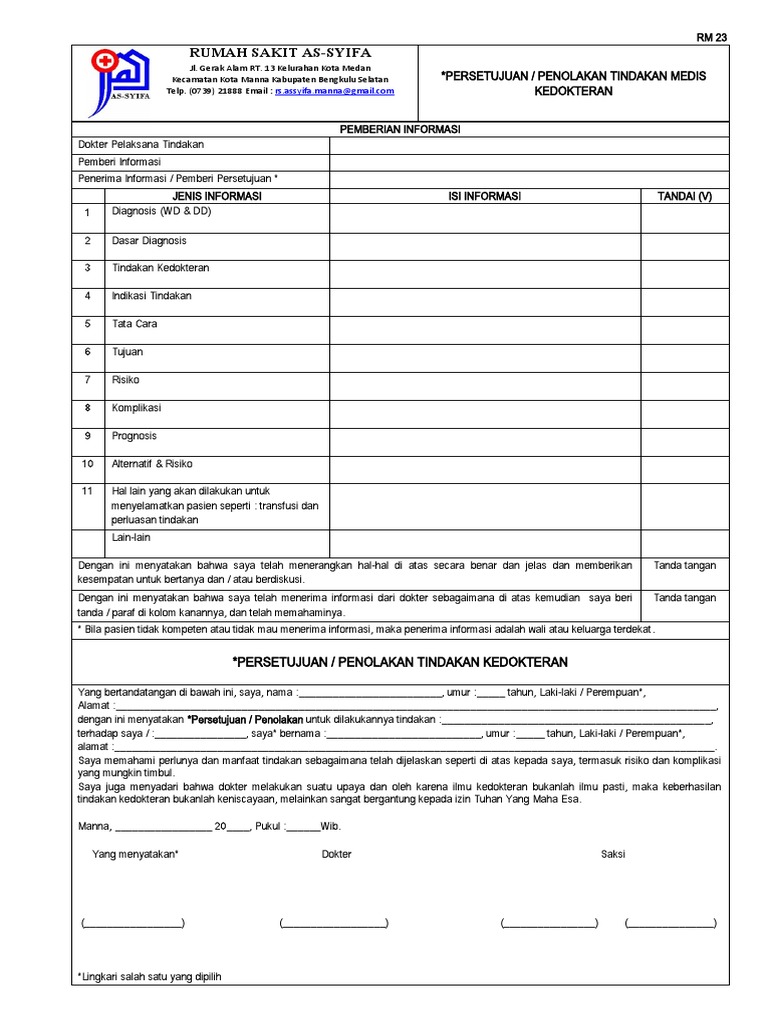 Form Persetujuan Dan Penolakan Tindakan Kedokteran | PDF
