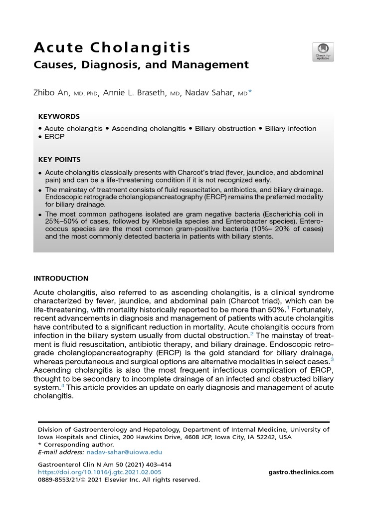 Diagnosis And Management Of Acute Cholangitis A Focus On Early Recognition And Treatment Pdf