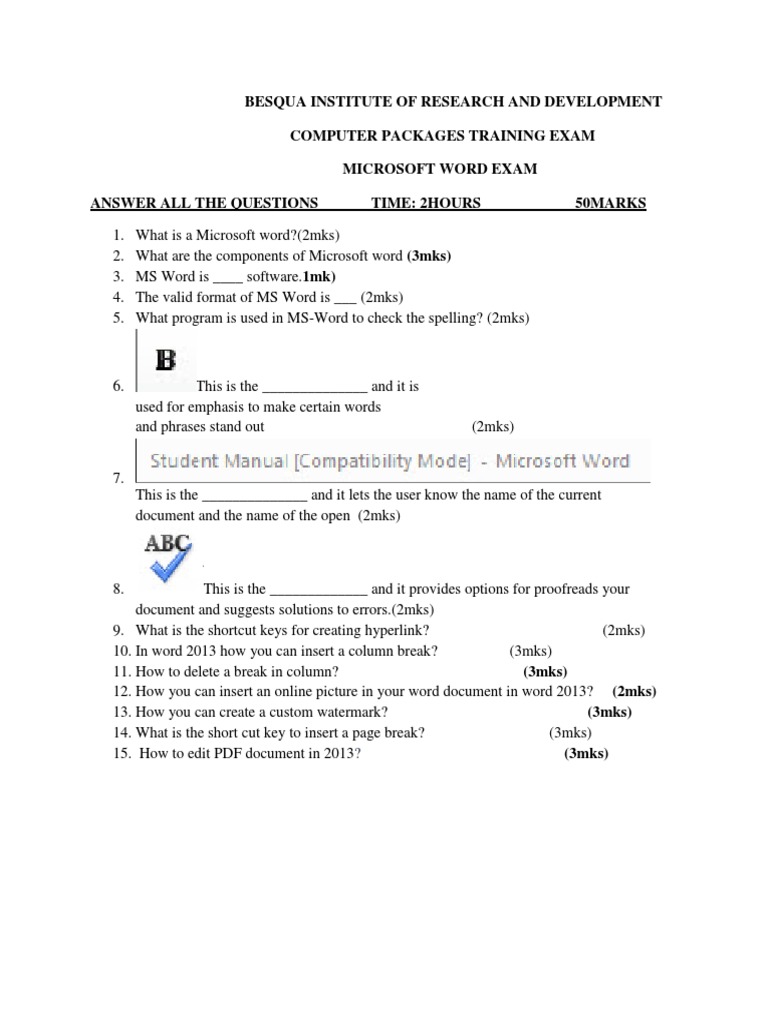Microsoft Word Exam and Practice Tasks | PDF