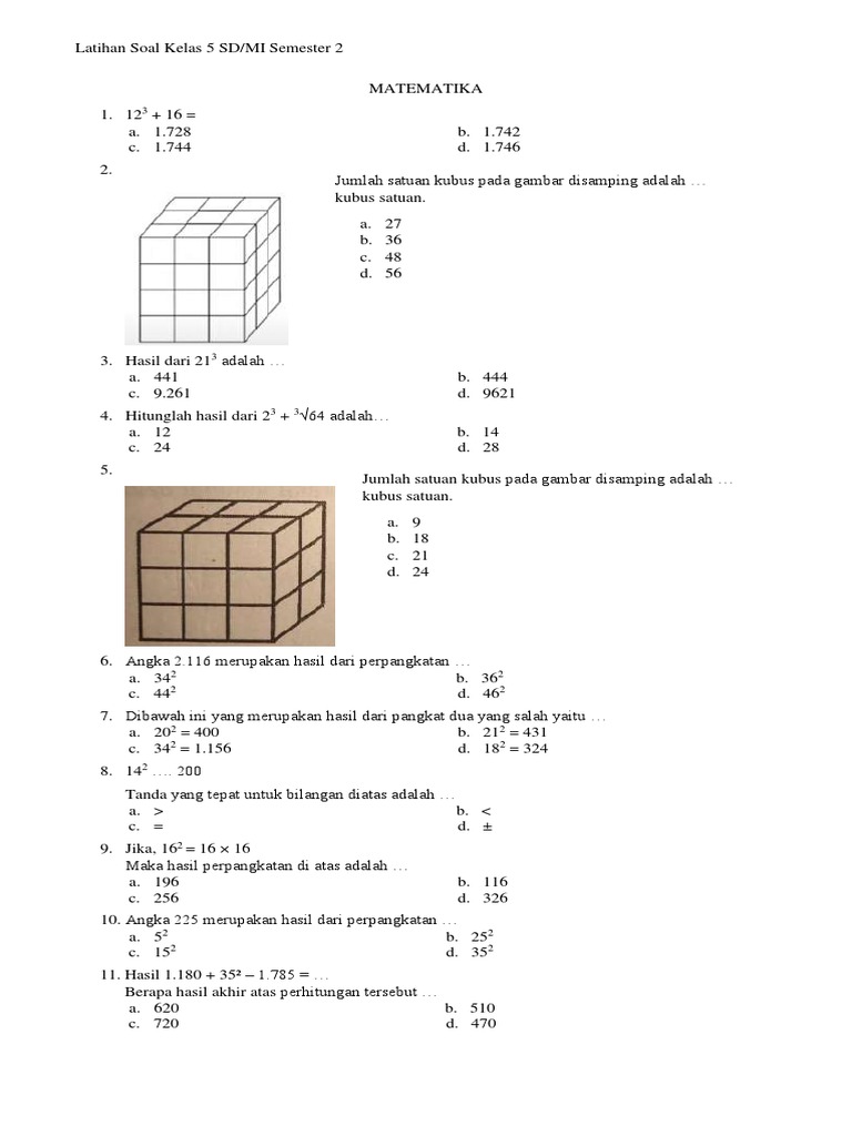 Latihan Soal Matematika Bilangan Kubik Kelas 5 SD Semester 2 | PDF
