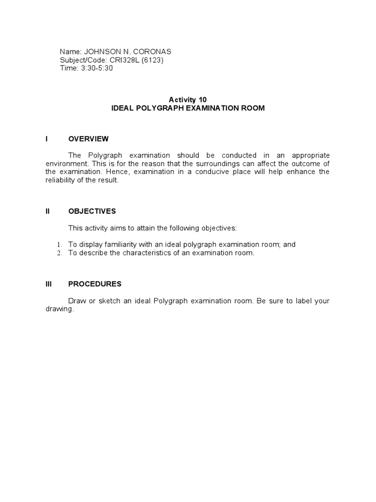 Activity 10 IDEAL POLYGRAPH EXAMINATION ROOM | PDF