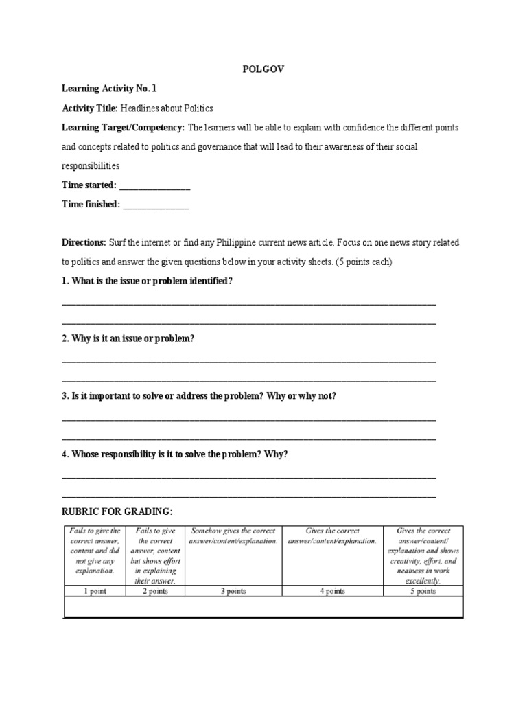 Q1W1 Activities | PDF | Social Sciences | Science