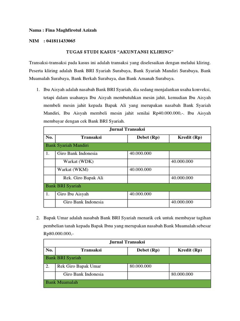 Tugas TM 3 - Studi Kasus Akuntansi Kliring | PDF | Pengelolaan Keuangan & Uang