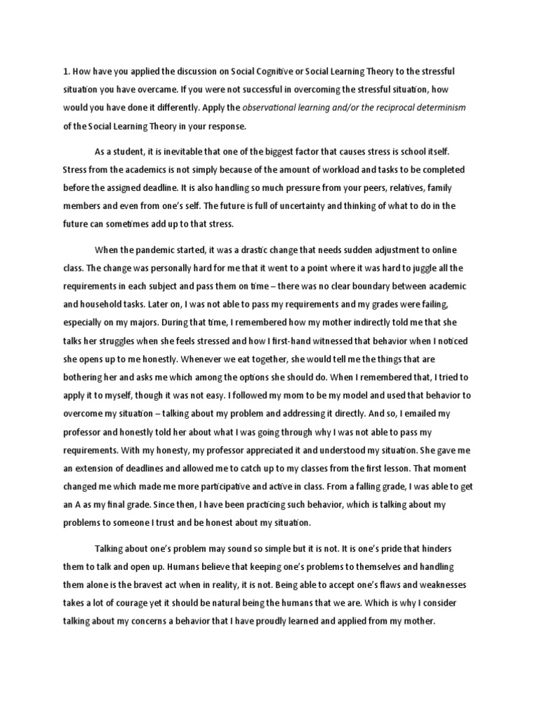 Social Learning Theory Essay | PDF | Attachment Theory | Learning Theory (Education)