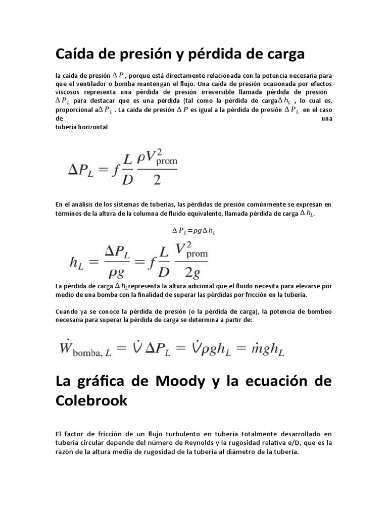 Caída de Presión y Pérdida de Carga | PDF | Ingeniería de Procesos | Física Aplicada e ...