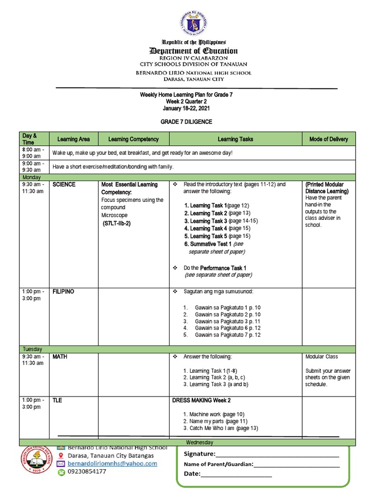 Week 2 WHLP Q2 MUSIC Science TLE MATH AP ESP FIL | PDF