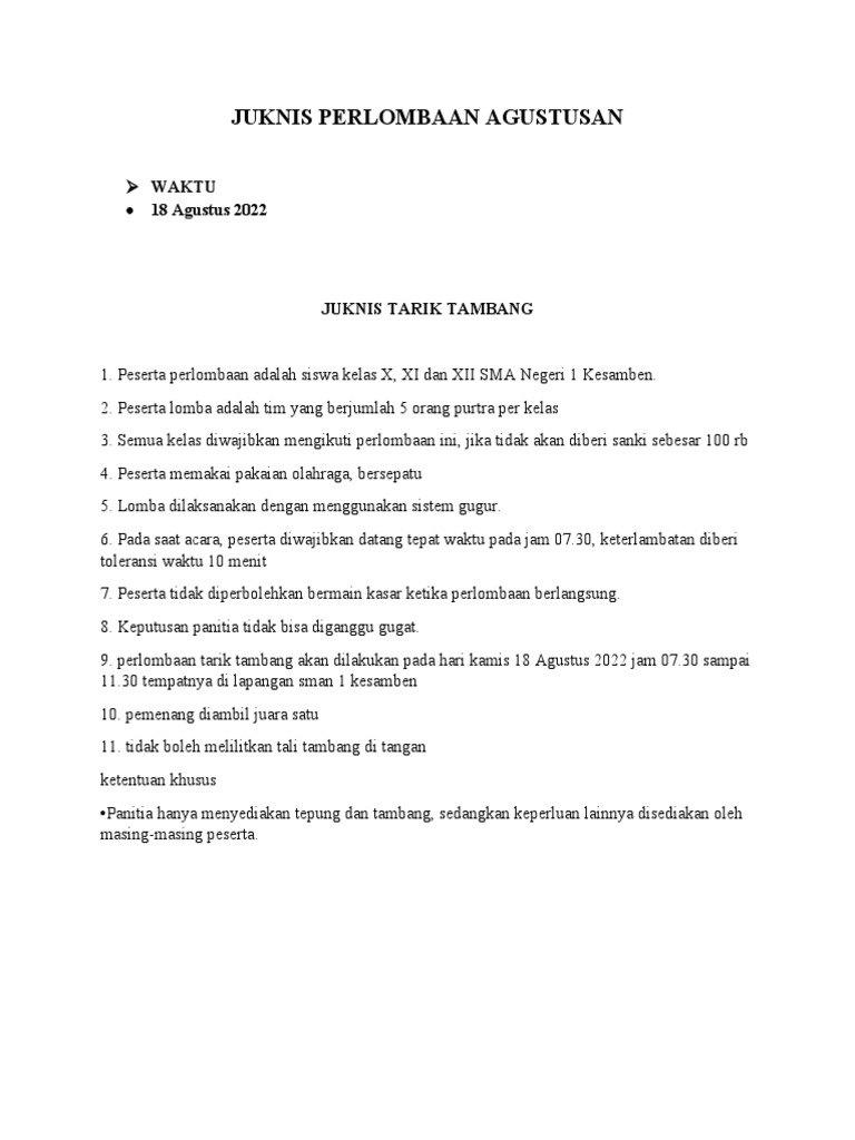 Juknis Perlombaan Agustusan | PDF