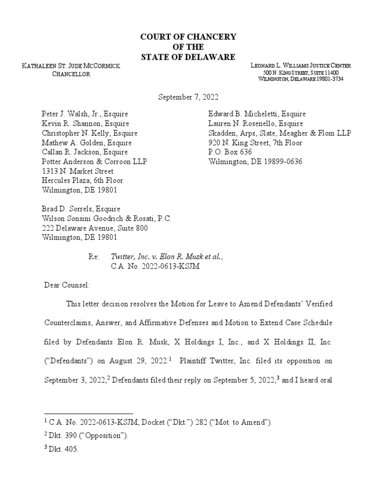 Letter Decision Resolving Defendants' Motion For Leave To Amend and ...