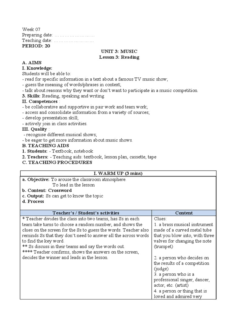 Lesson 3 - Unit 3 Reading | PDF | Teachers | Reason