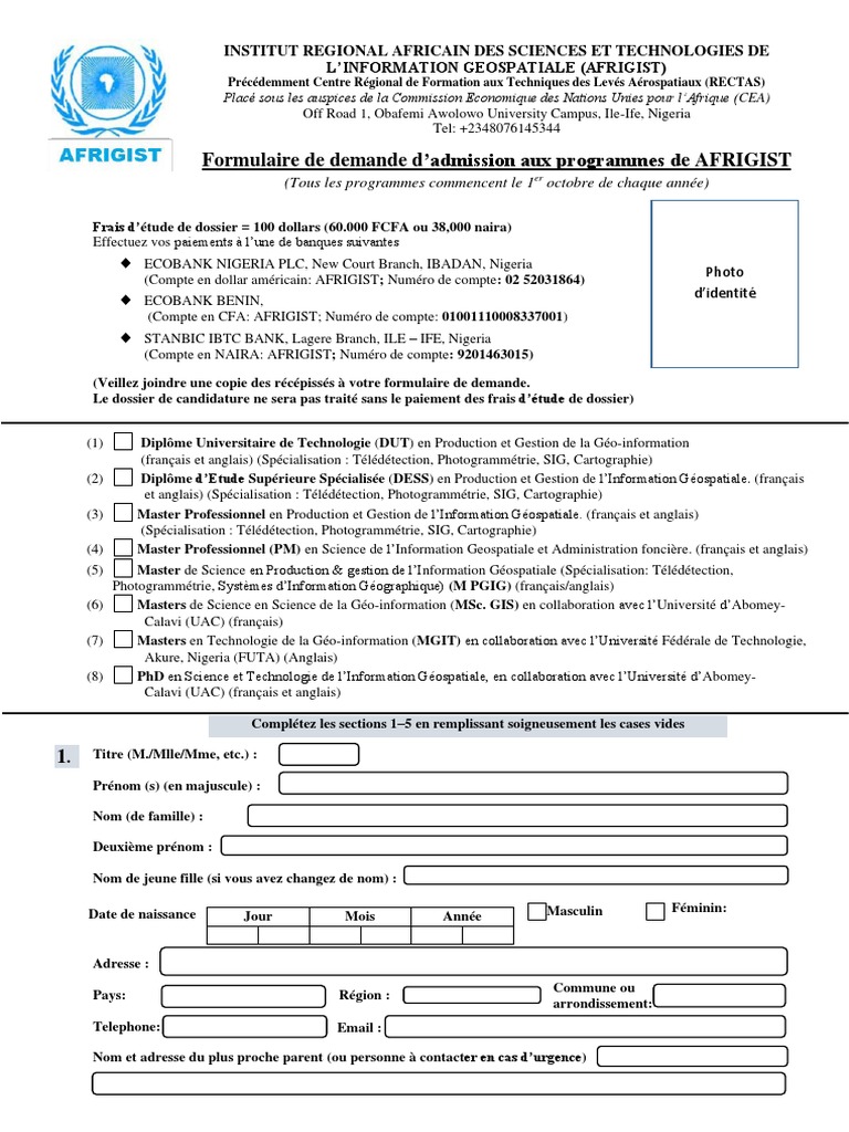 Fiche-Dinscription AFRIGIST 2021-2022 | PDF | Master (diplôme ou grade ...