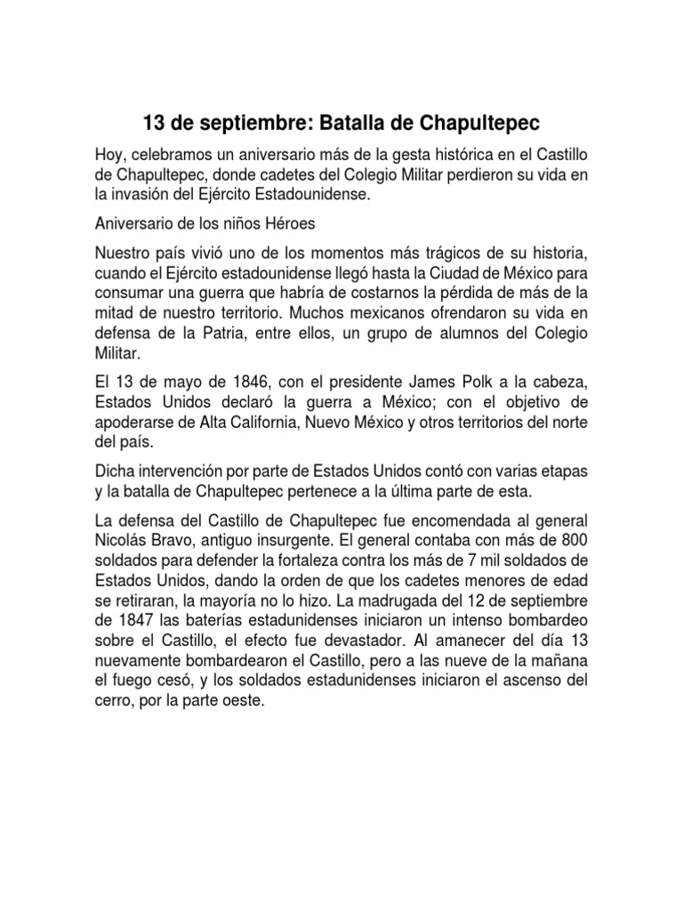 Batalla de Chapultepec | PDF | Batallas | Conflictos