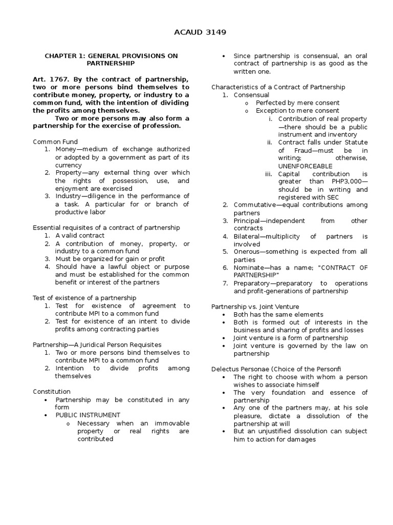 Acrf Partnership And Corporation Domingo Pdf Partnership Property