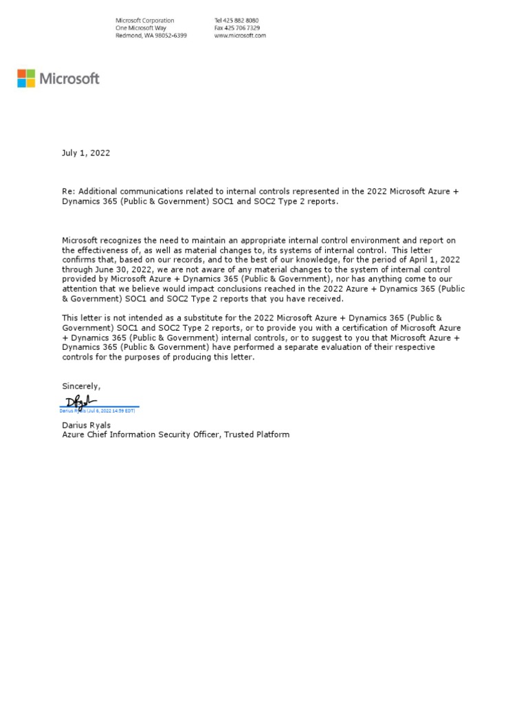 Azure + Dynamics 365 (Public Government) SOC Bridge Letter (April ...