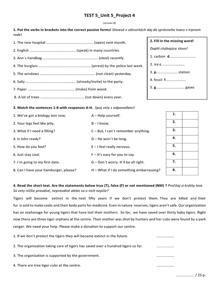 Project 4 - Test Unit 5 (Version B) | PDF | Tiger