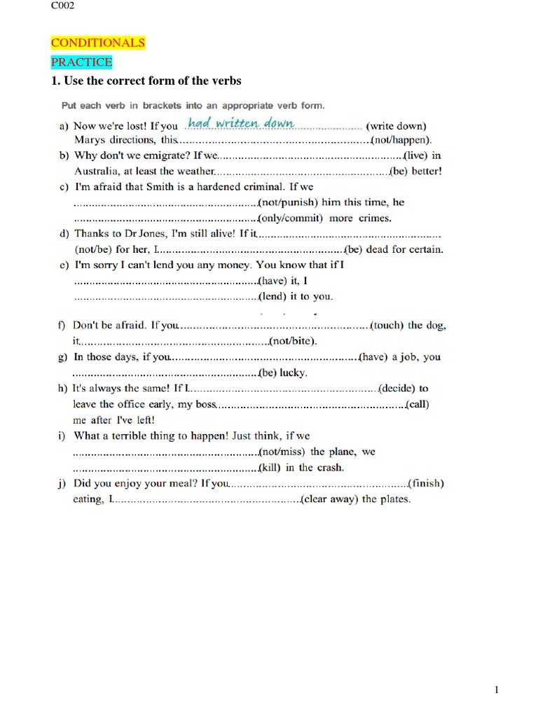 Conditionals Practice Pdf 0476