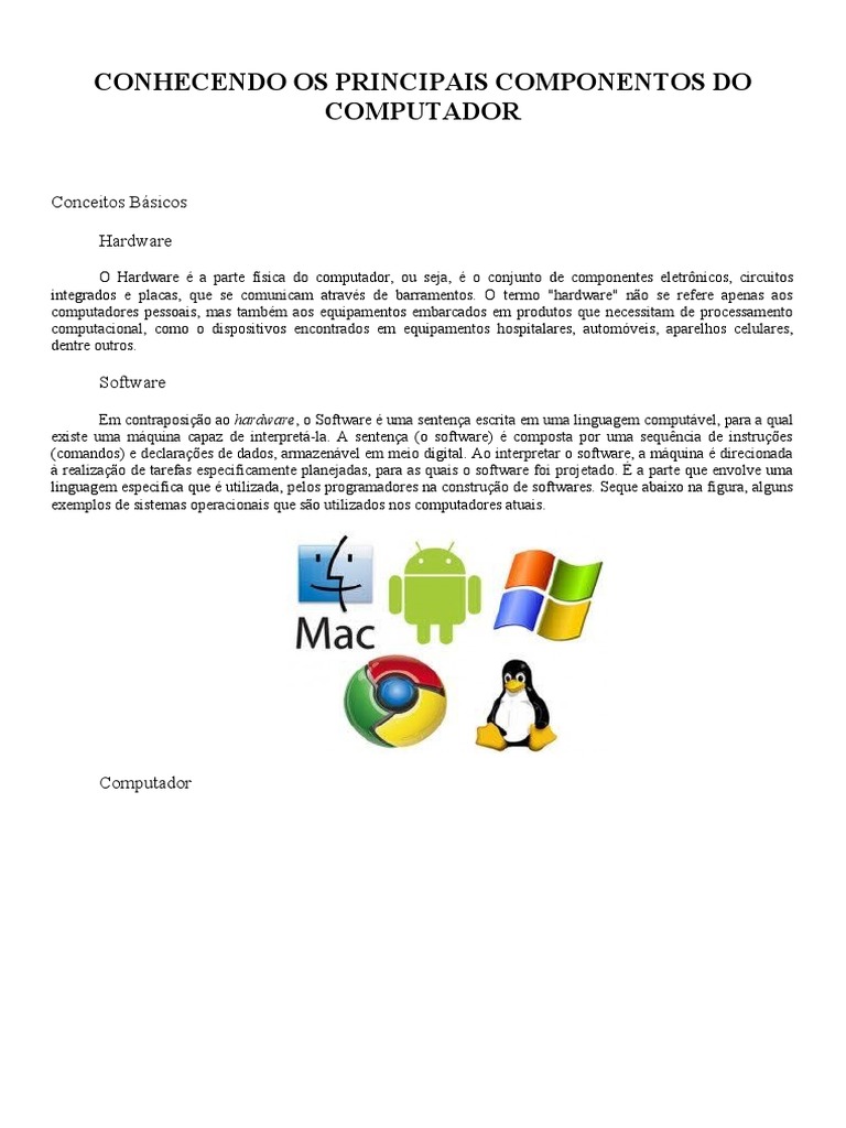 Conhecendo Os Componentes Do Computador | PDF | Armazenamento de dados ...