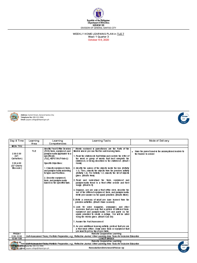 WHLP-TLE7-Front Office-Week 1 | PDF | Learning | Communication