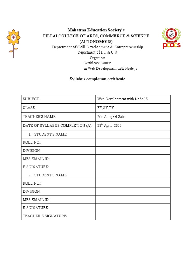 Syllabus Completion Certificate | PDF | Technology & Engineering