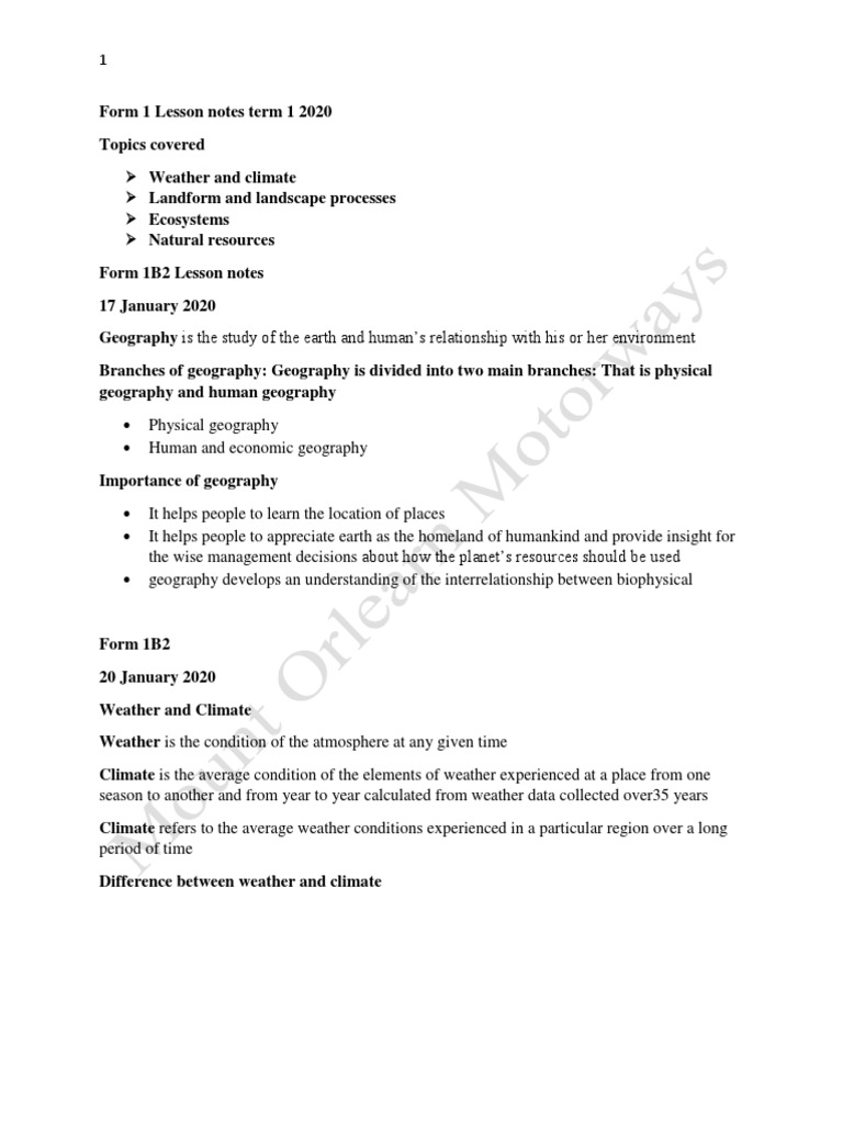 Form 1 Lesson Notes Term 1 | PDF | Food Web | Ecosystem