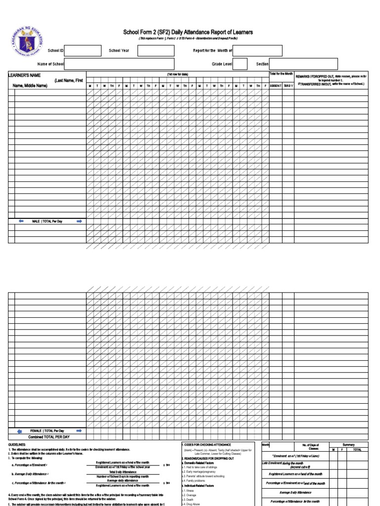 SF 2 Daily Attendance (Editable) | PDF | Human Life Stages | Human ...