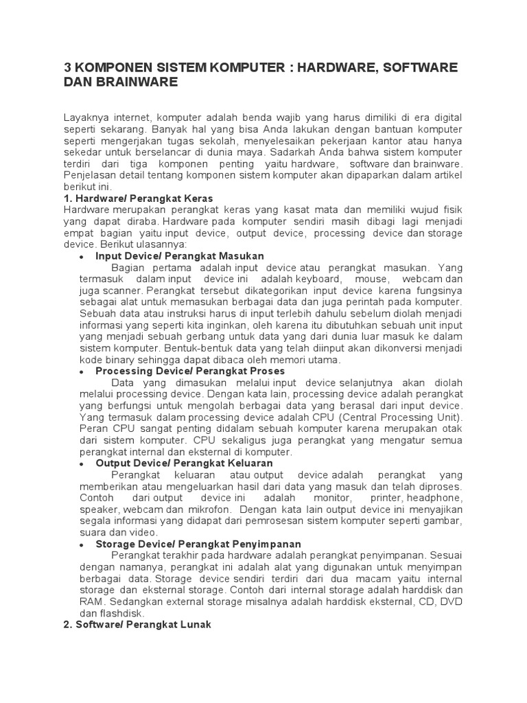 3 Komponen Sistem Komputer | PDF
