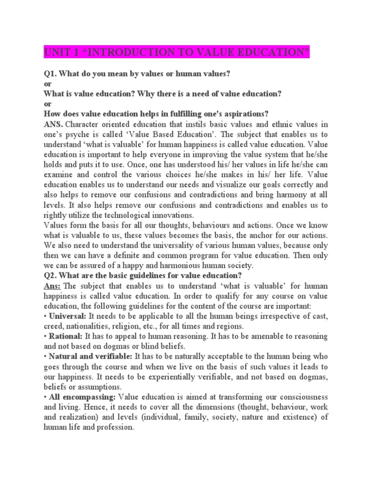 Unit 1 Uhv Notes | PDF | Happiness | Consciousness Unit 1 Uhv Notes | PDF | Happiness | Consciousness