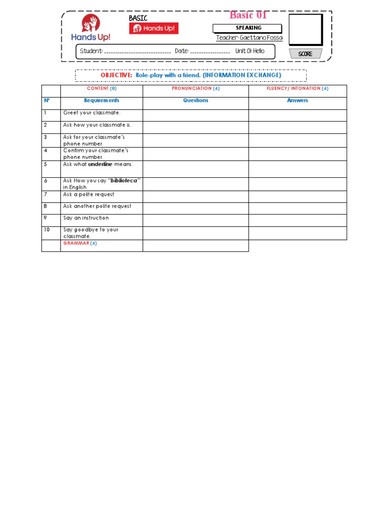 Basic 1, Speaking, Unit 1 | PDF