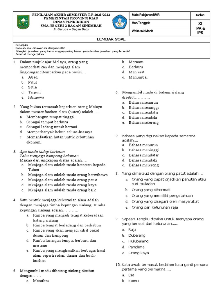 Soal BMR Kls XI | PDF