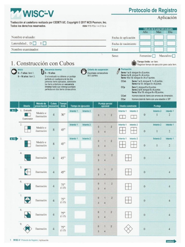 Cedeti Protocolo WISC V Principales - JPG | PDF