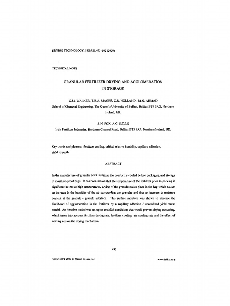 Granular Fertilizer Drying and Agglomeration in Storage | PDF ...