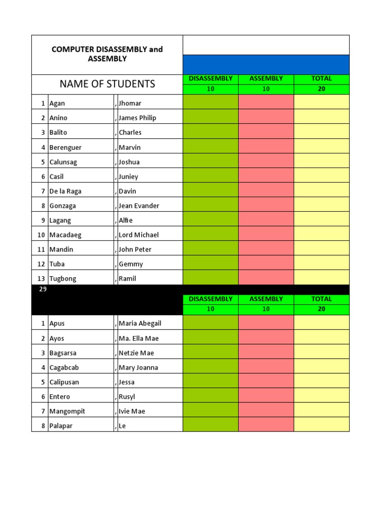Student Attendance for Disassembly and Assembly | PDF
