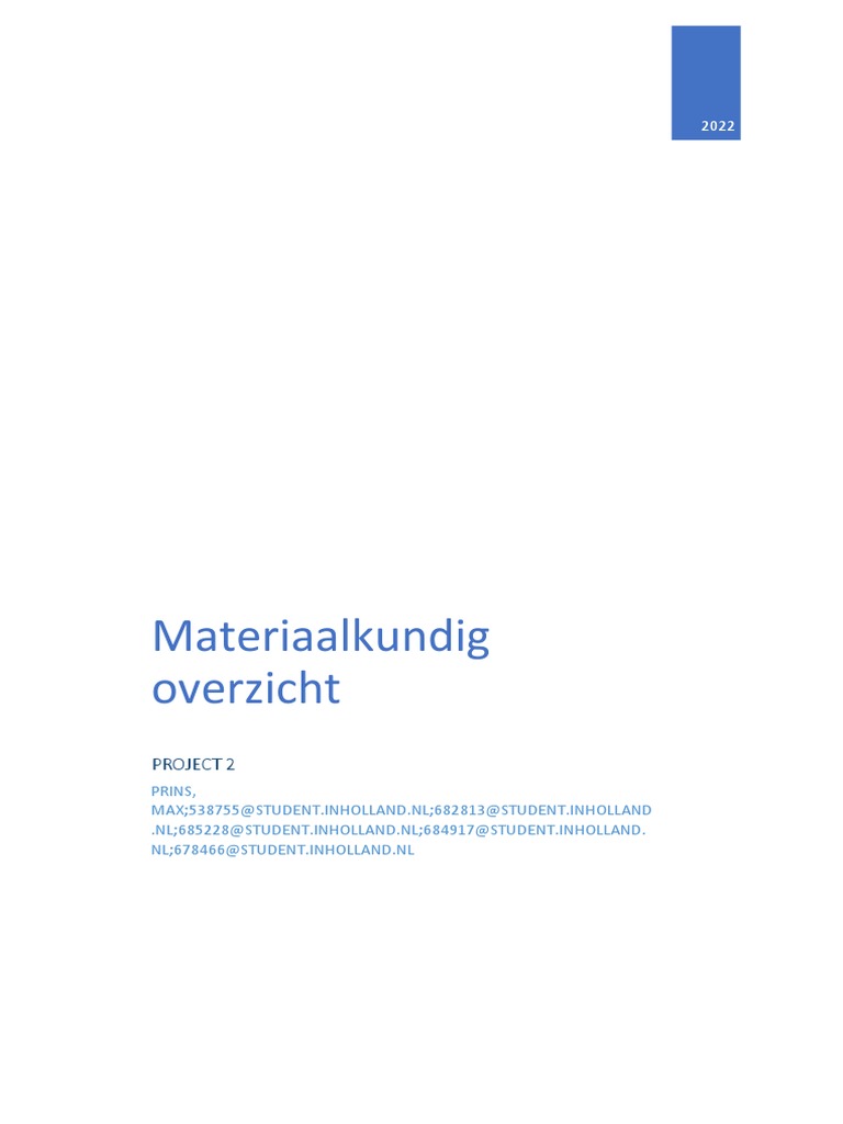 Materiaalkundig Overzicht | PDF