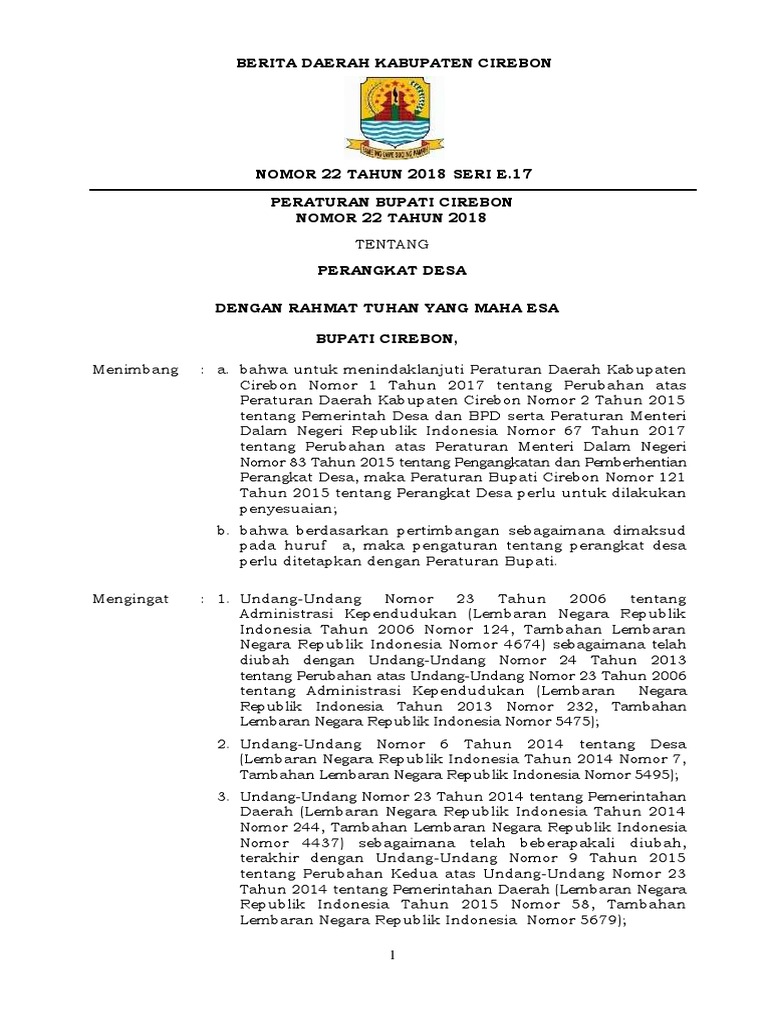 BD Perbup No. 22 Tahun 2018 Tentang Perangkat Desa | PDF
