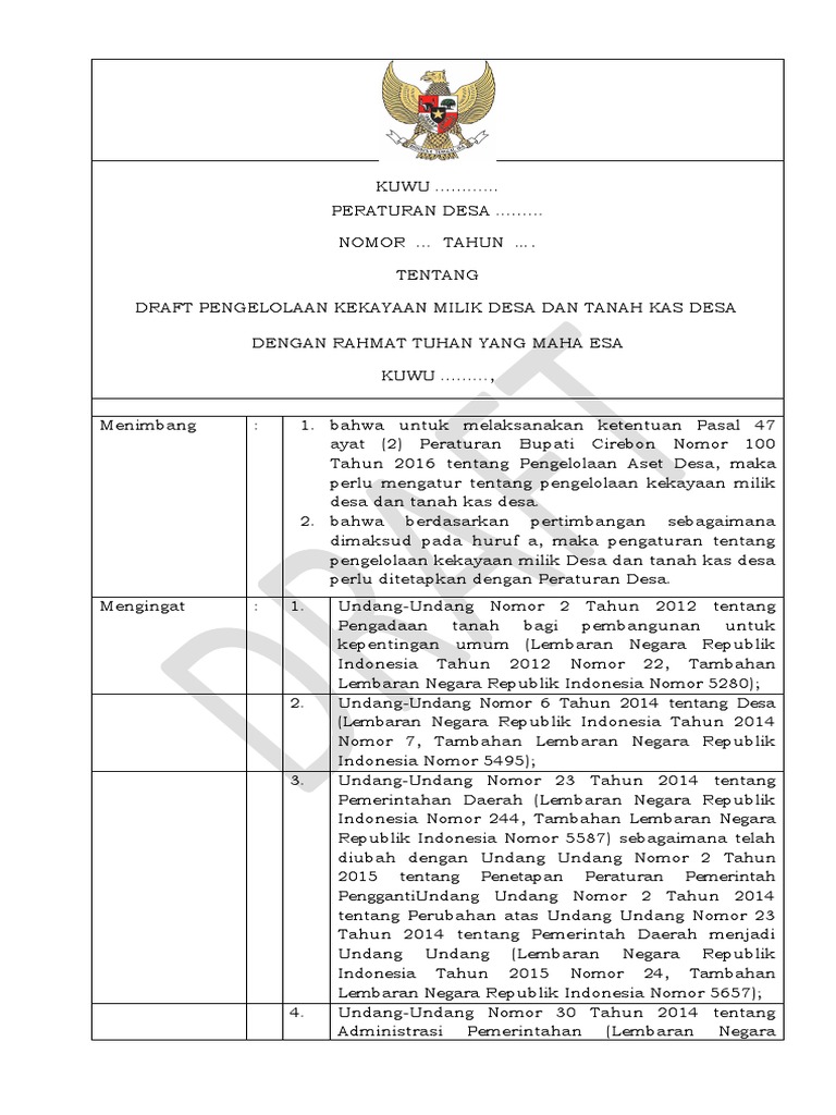 DRAFT Perdes Pengelolaan Kekayaan Desa | PDF | Griya & Taman