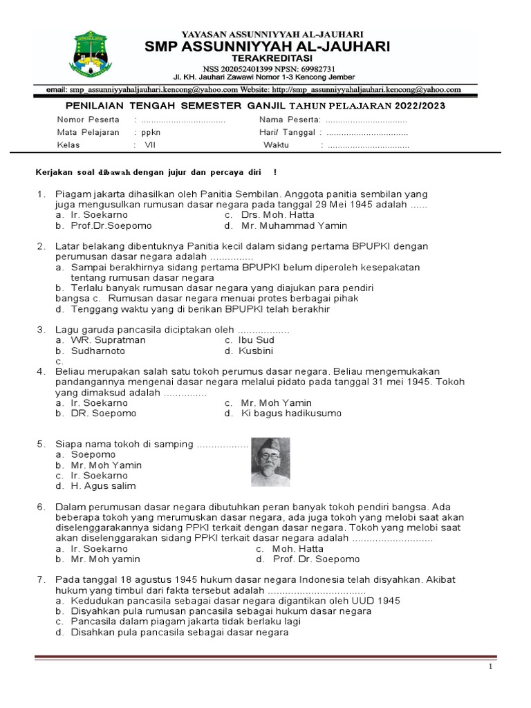 Soal PTS PKN Kelas VII Ganjil | PDF