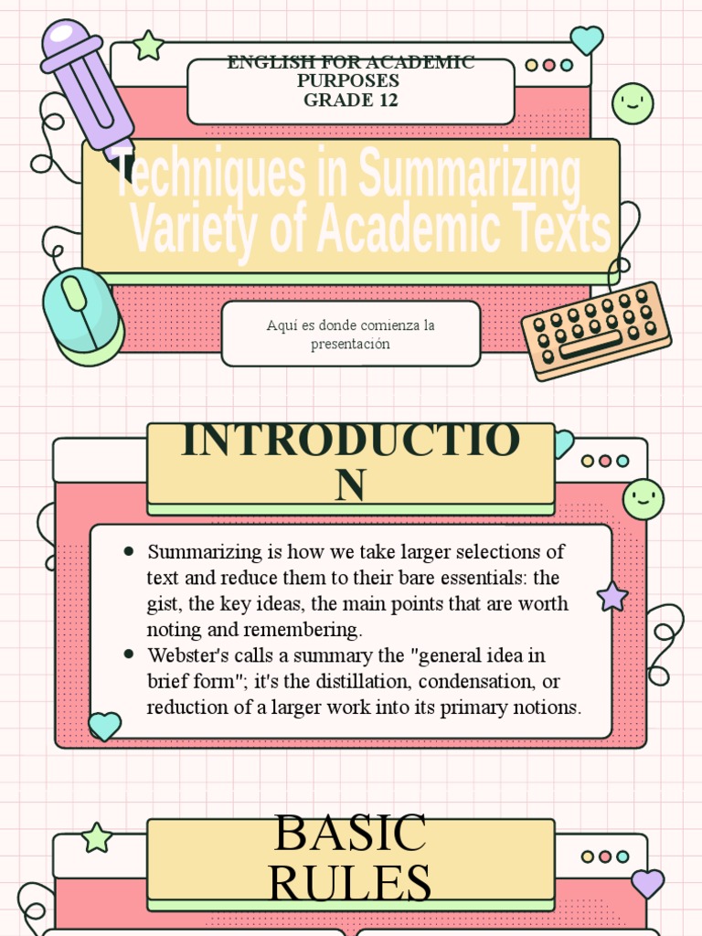 Techniques in Summarizing Variety of Academic Texts gRADE 12 EAP | PDF ...