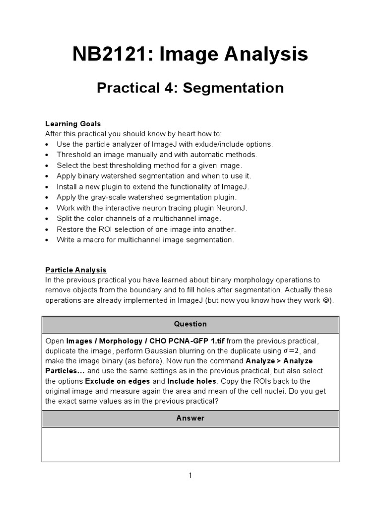 NB2121 Practical 4 Exercises | PDF | Image Segmentation | Computer Vision