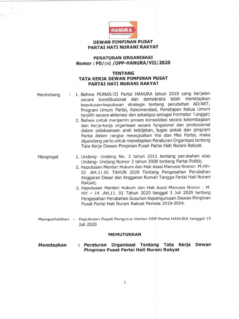 004 Po Tata Kerja DPP Partai Hanura | PDF