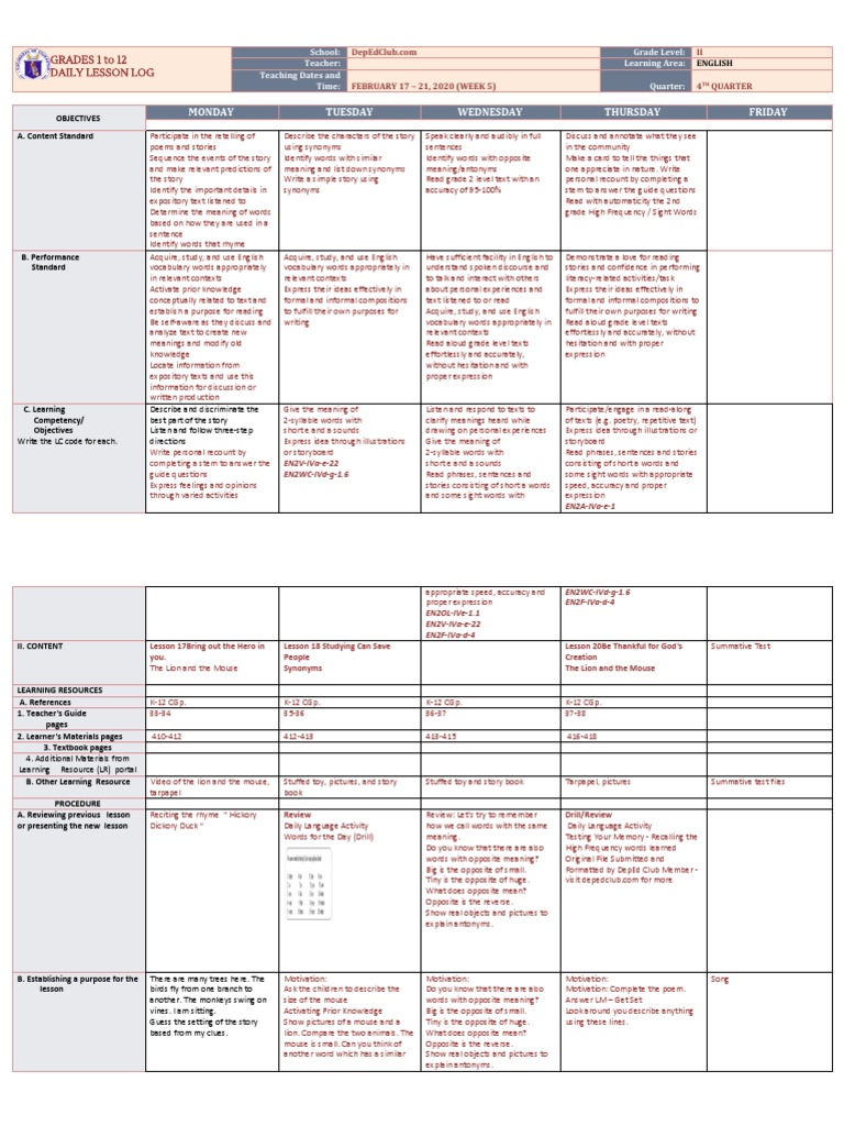 DLL - English 2 - Q4 - W5 | PDF | Vocabulary | Word DLL - English 2 - Q4 - W5 | PDF | Vocabulary | Word