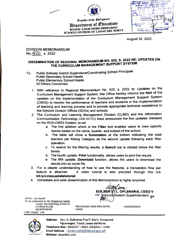Dissemination of Regional Memo No 522, S 2022 Re Updates On The ...