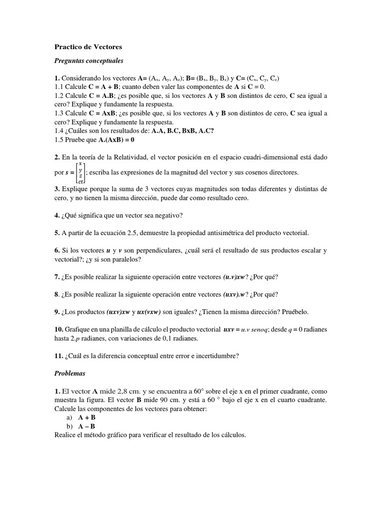 Practico de Vectores | PDF | Vector Euclidiano | Sistema de coordenadas ...