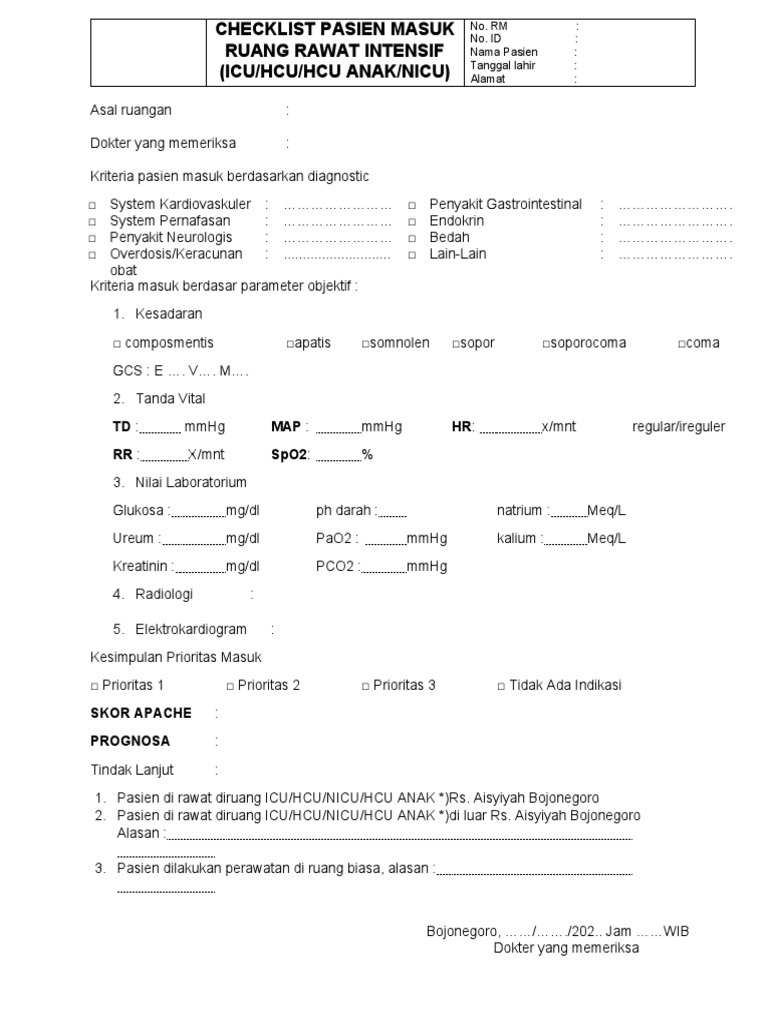 Checklist Pasien Masuk | PDF Checklist Pasien Masuk | PDF