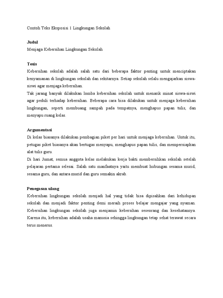 Contoh Teks Eksposisi 1 Lingkungan Sekolah | PDF