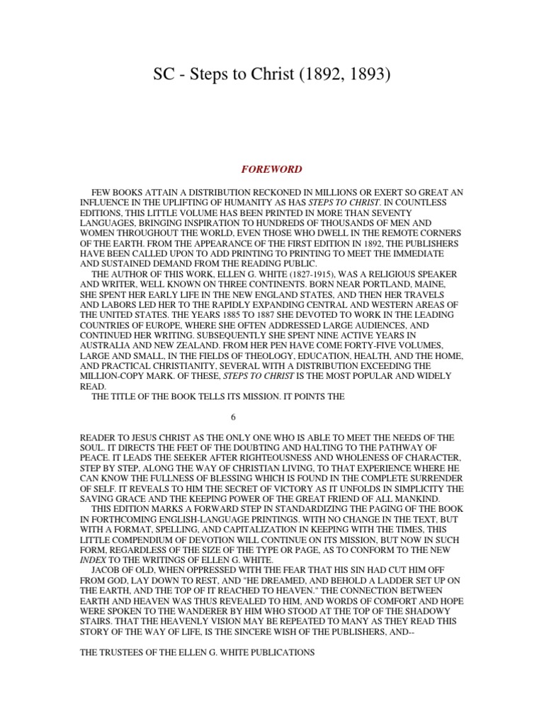 SC - Steps To Christ (1892, 1893) : Foreword | PDF | Repentance | Sin