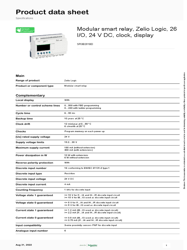SR3B261BD Modular Smart Relay Manual | PDF | Relay | Electrical Network