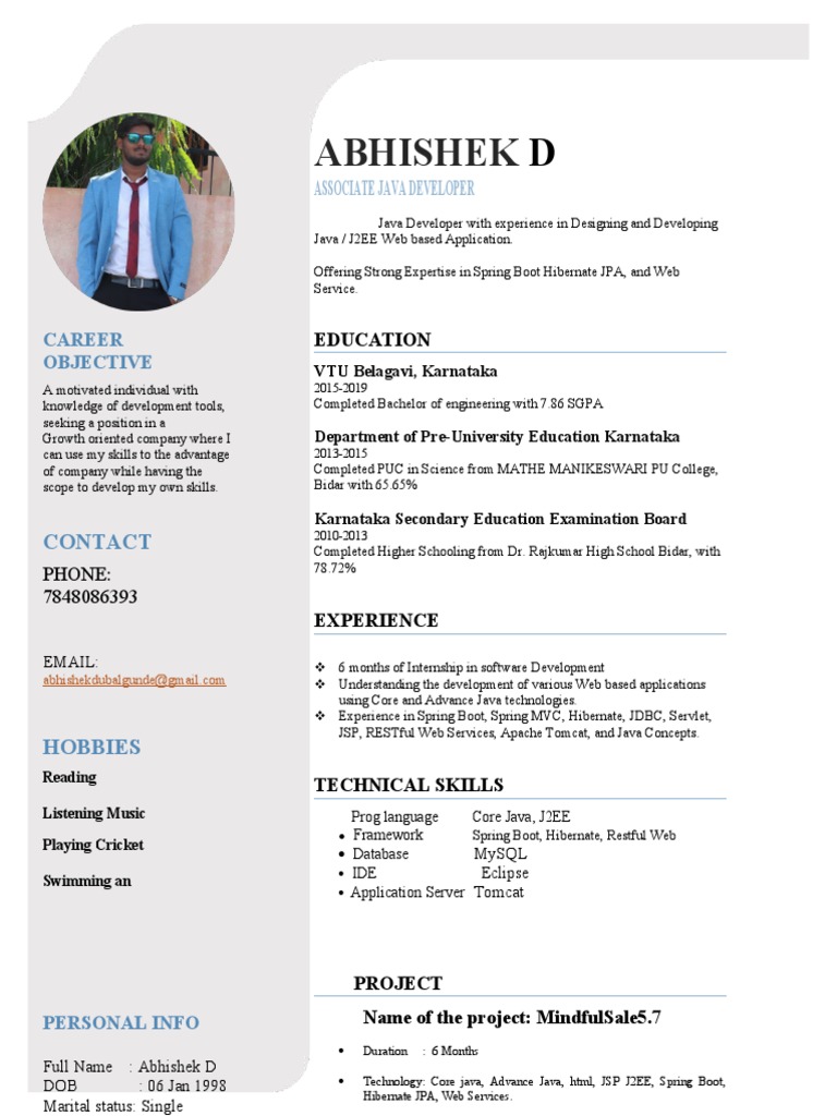 Abhi CV Fresher | PDF | Spring Framework | Computer Programming Abhi CV Fresher | PDF | Spring Framework | Computer Programming