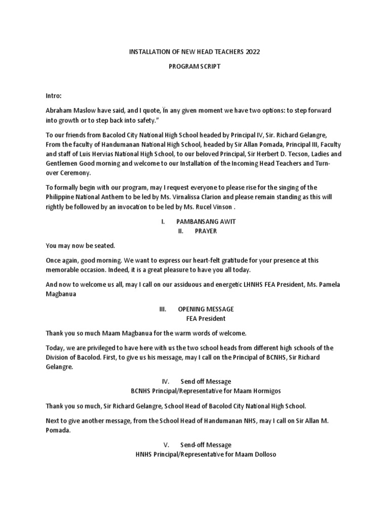Installation of New Head Teachers 2022 | PDF